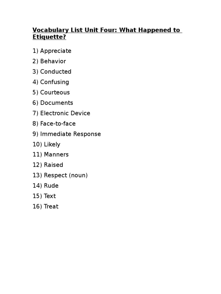 Vocabulary List Unit Four | PDF | Language Arts & Discipline | Computers