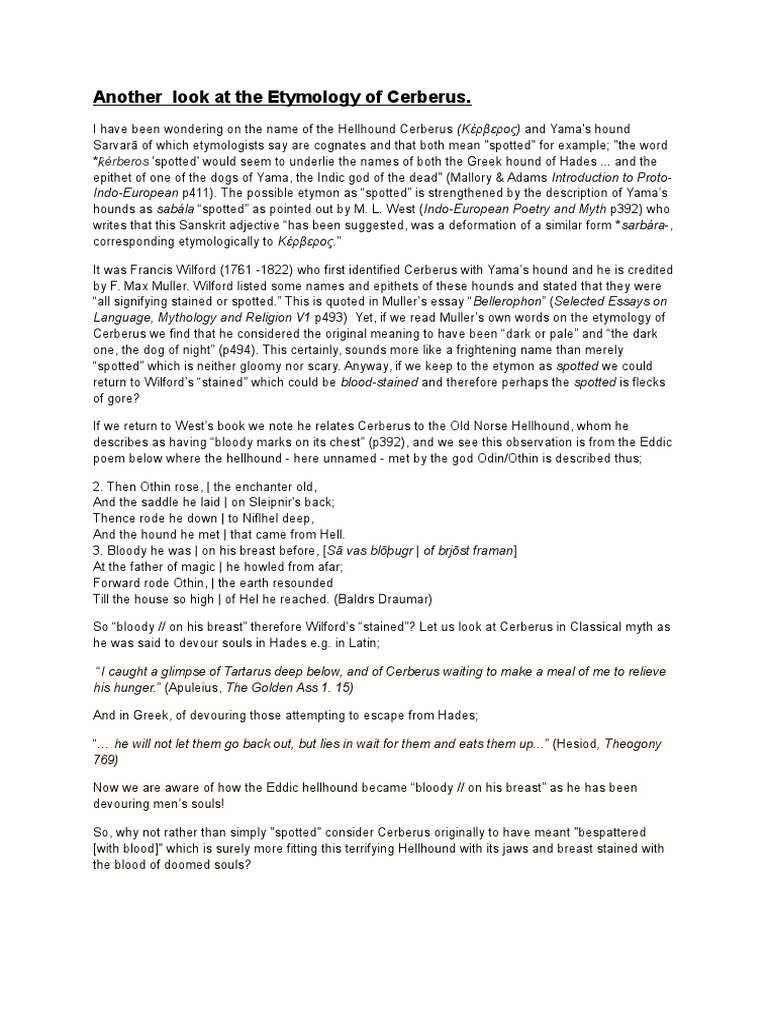 Another Look at The Etymology of Cerberus | PDF | Norse Mythology ...