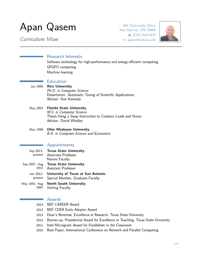 Apan Qasem: Curriculum Vitae | PDF | Multi Core Processor | Parallel ...