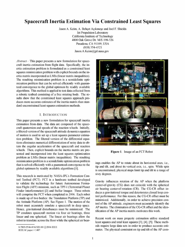 Spacecraft Inertia Estimation Via Constrained Squares: Least | PDF | Least Squares ...