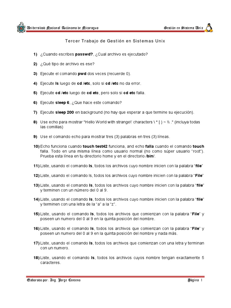Ejercicios Unix Comandos | PDF | Comillas | Archivo de computadora