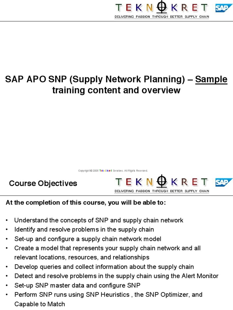 APO SNP Training - Glance PDF | PDF | Supply Chain | Inventory