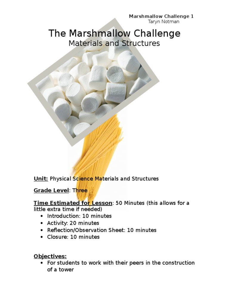 Marshmallow Challenge Lesson Plan | PDF | Lesson Plan | Neuropsychology