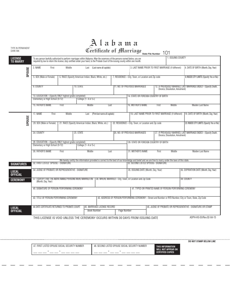 New AL Marriage License Form | PDF | Annulment | Marriage