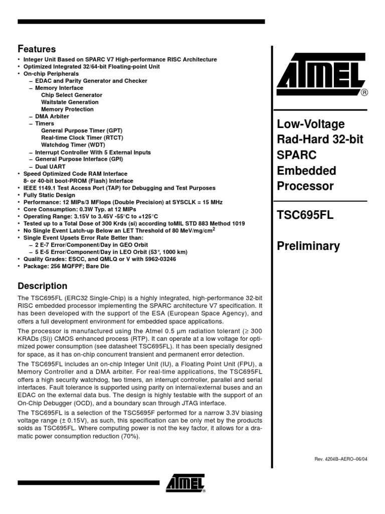 Low-Voltage Rad-Hard 32-Bit Sparc Embedded Processor TSC695FL ...