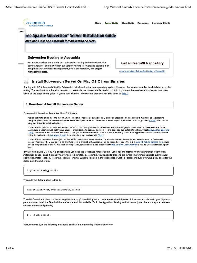 Mac Subversion Server Guide - SVN Server Downloads and Tutorials | PDF | Information Technology ...