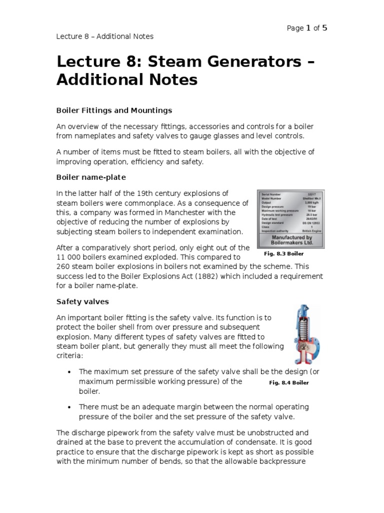 Lecture 8: Steam Generators - Additional Notes: Boiler Fittings and ...