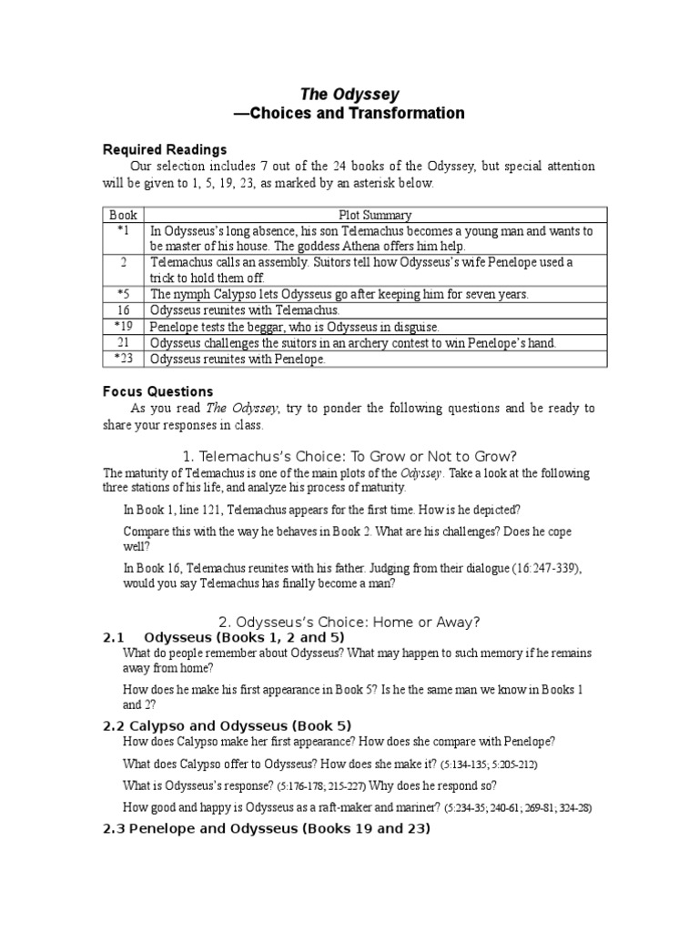 Choices and Transformation: The Odyssey | PDF | Odyssey | Penelope