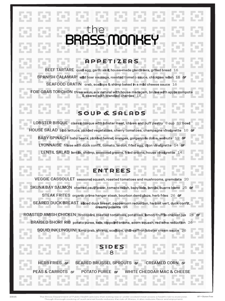 Brass Monkey Menu and Cocktails PDF | PDF | Pickling | French Fries