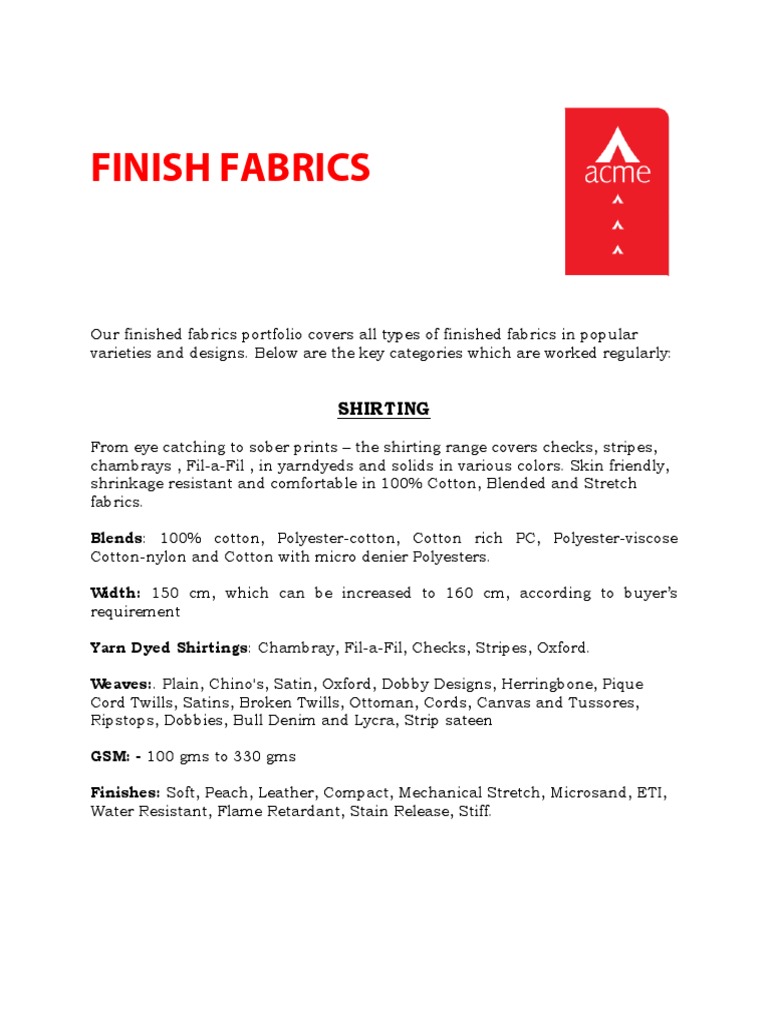 Finish Fabric | PDF | Dyeing | Textiles