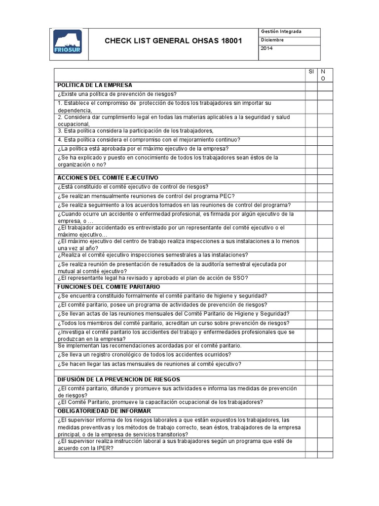 Check List General Ohsas 180001 | PDF | Outsourcing | La seguridad
