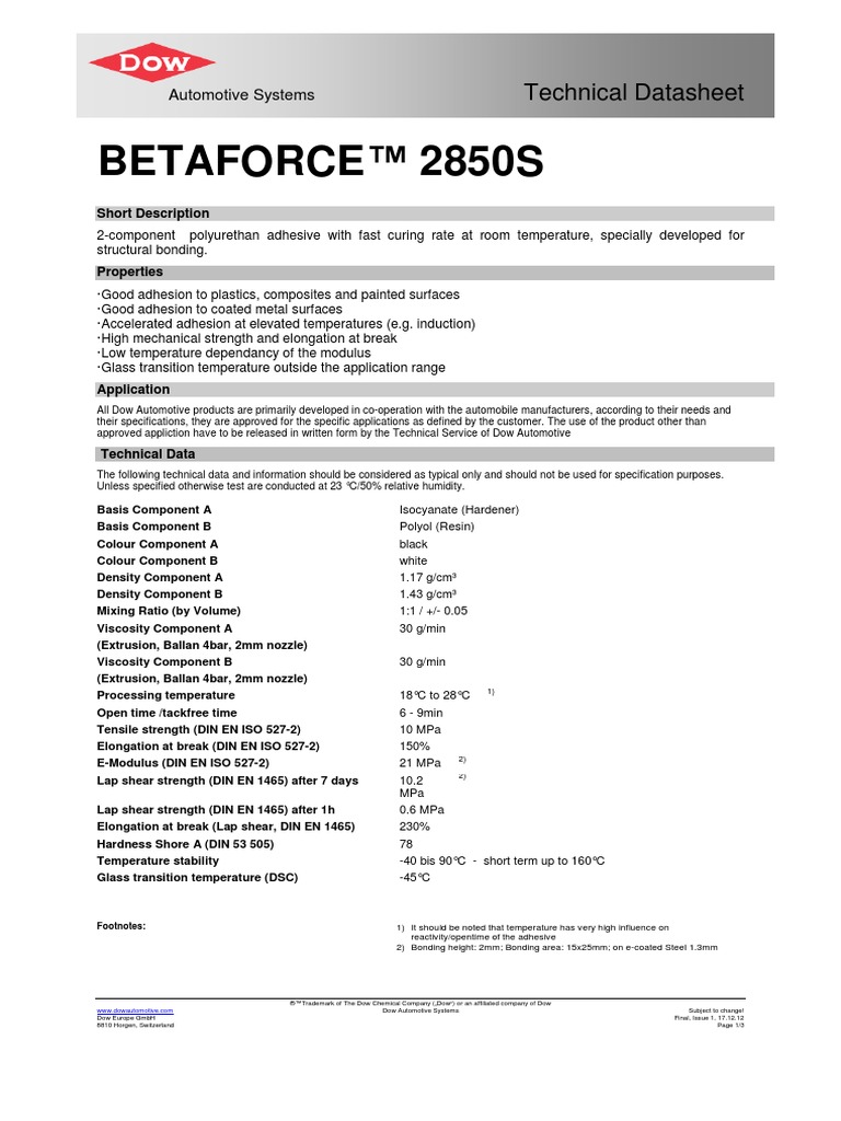 Tds Betaforce 2850s en | PDF | Adhesive | Viscosity