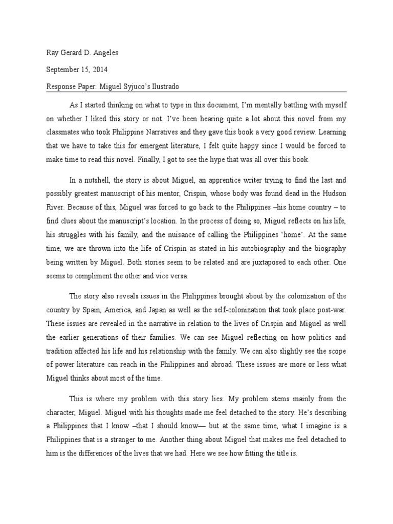 Response Paper-Ilustrado | PDF | Narrative | Narration