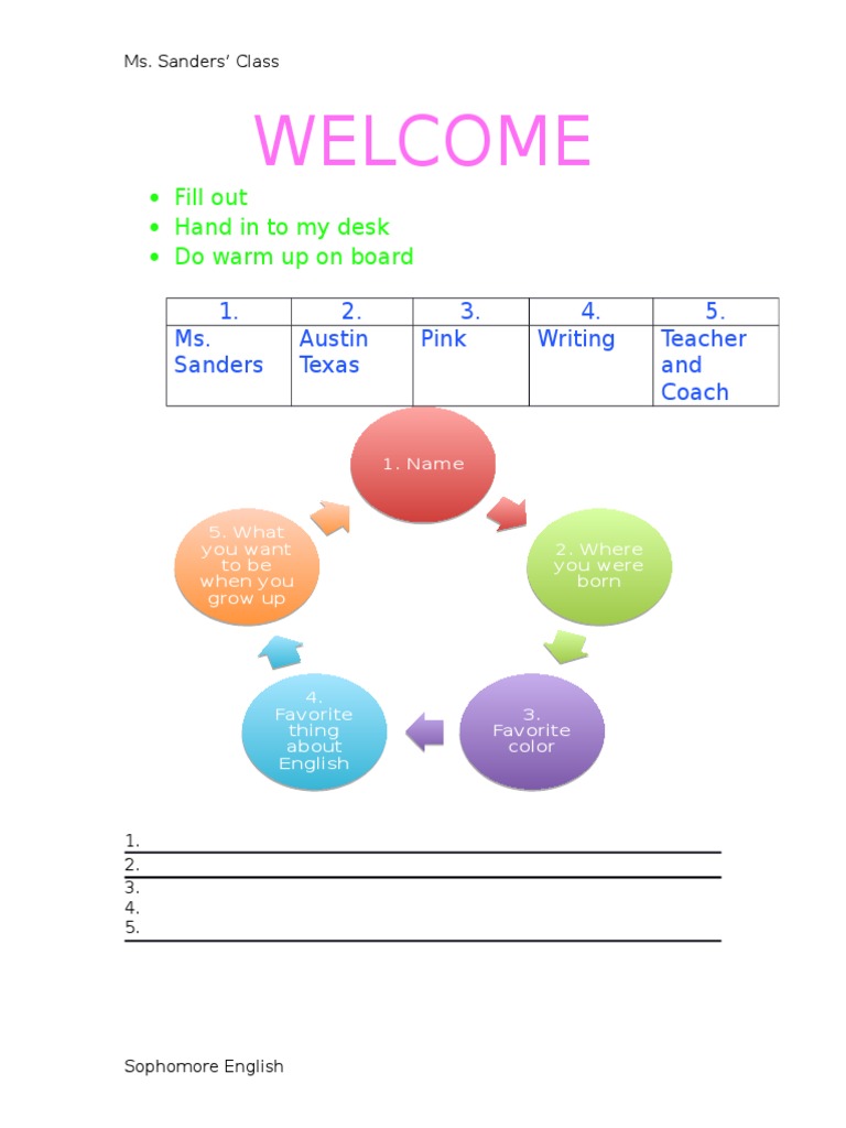 Student Info Form for Ms. Sanders' Class | PDF | Language Arts & Discipline