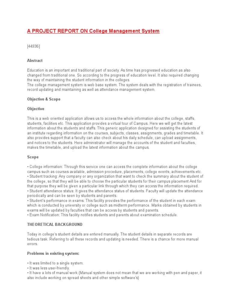 A PROJECT REPORT ON College Management System | PDF | Graphical User ...