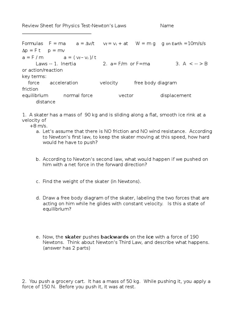Physics Test Review: Newton's Laws | PDF | Newton's Laws Of Motion | Force