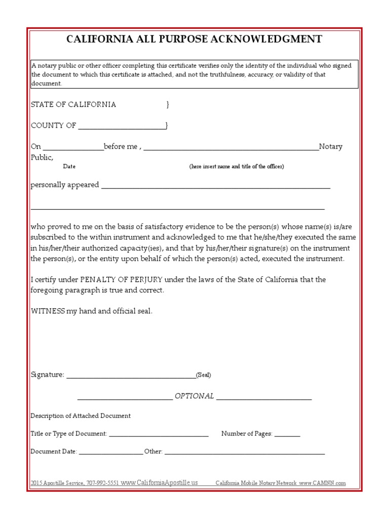 California All-Purpose Acknowledgment Form | PDF