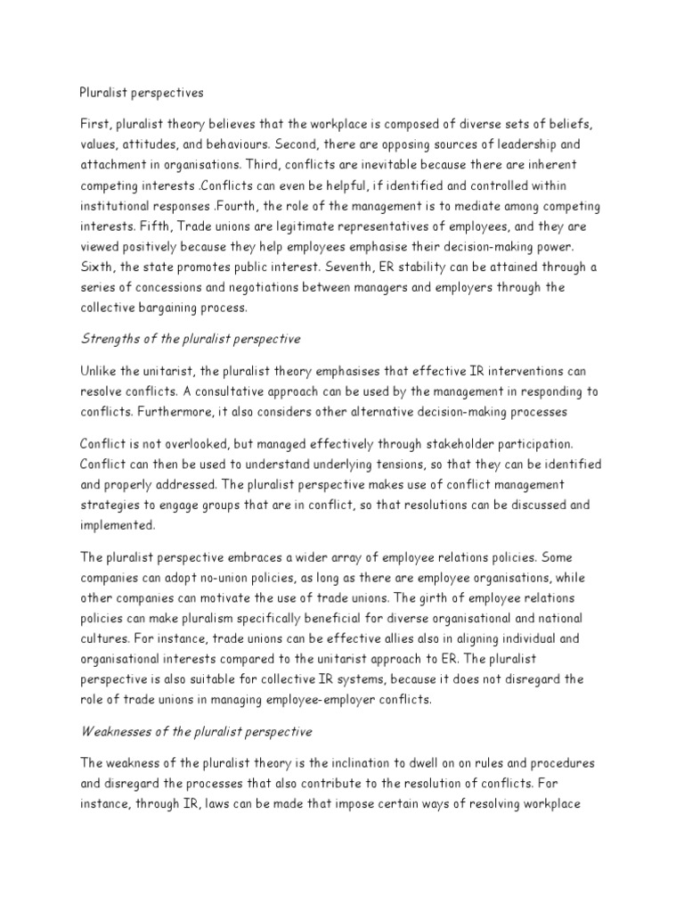 Strengths of The Pluralist Perspective | PDF | Pluralism (Political ...