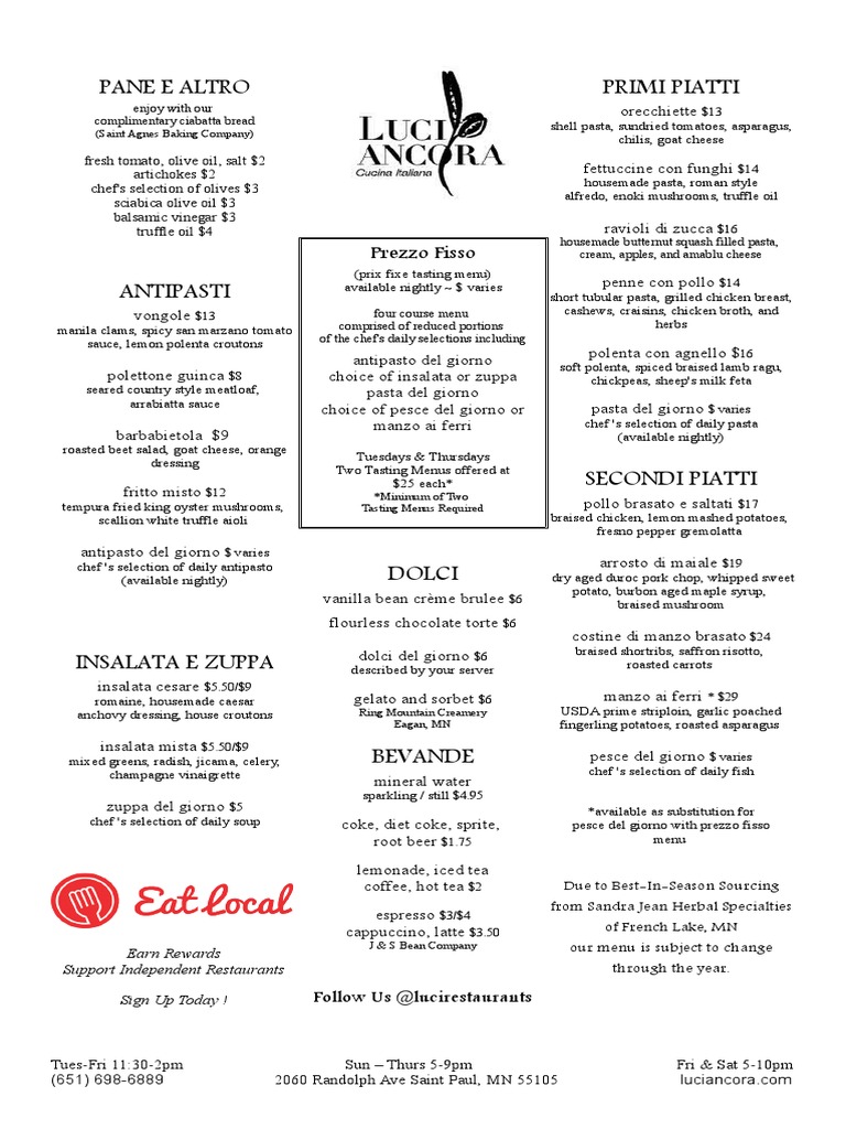 Ancora Menu January 2015 | PDF | Salad | Pasta