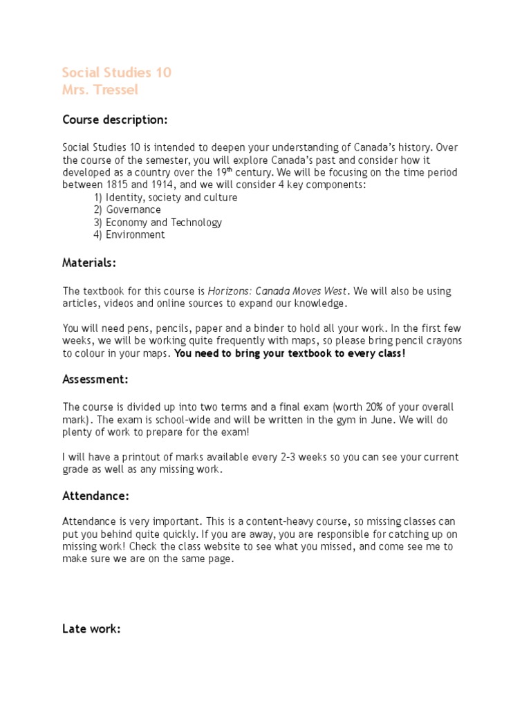Social Studies 10 Course Overview | PDF