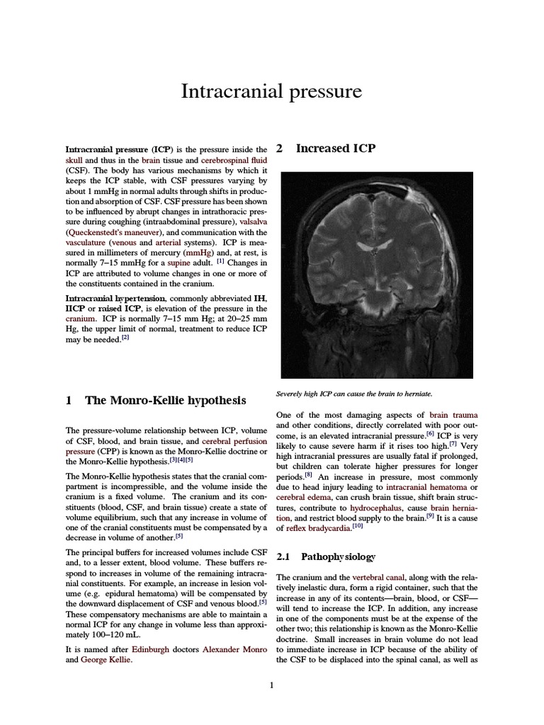 Intracranial Pressure: 2 Increased ICP | PDF | Human Anatomy | Neurology