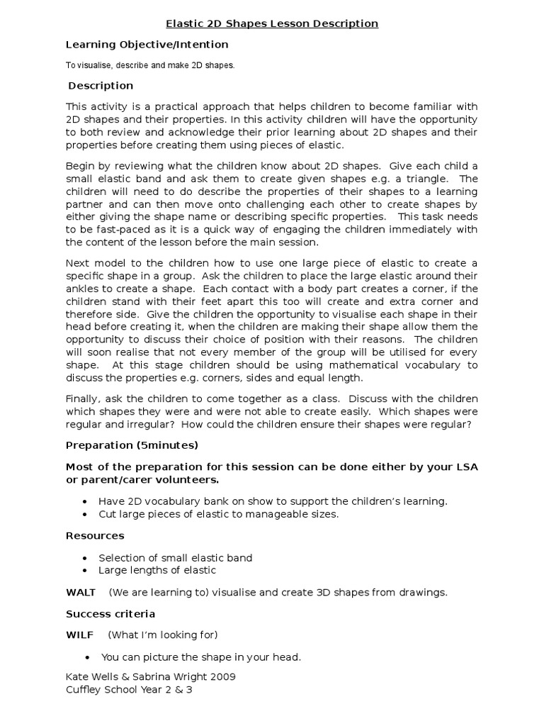 Elastic 2d Shapes Lesson | PDF | Shape | Communication