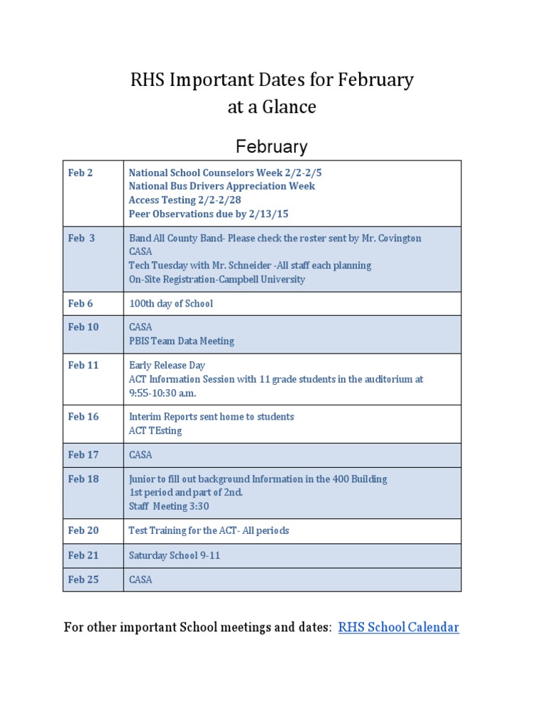 Important Datesfor February 2015 | PDF