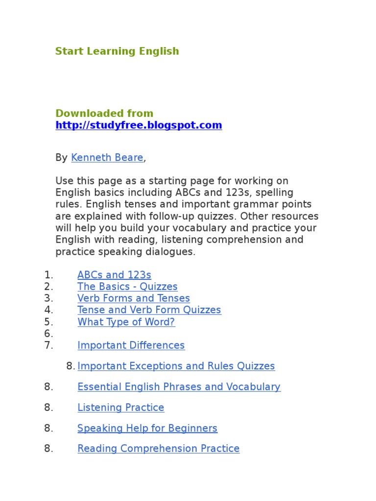 Start Learning English | PDF | English Language | Verb