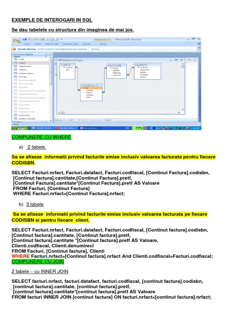 Baze de Date Exemple Interogari SQL | PDF