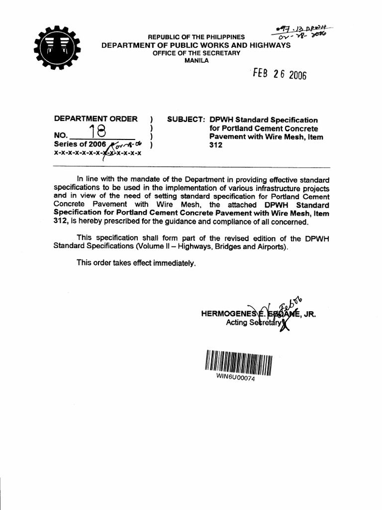 DPWH Standard for Concrete Pavement | PDF | Road Surface | Concrete