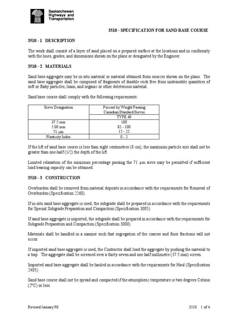 3510 - Specification For Sand Base Course 3510 - 1 Description | PDF ...