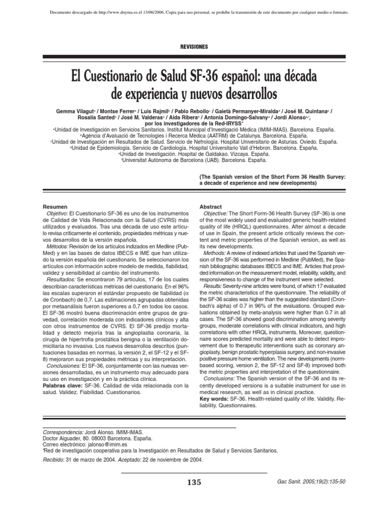 SF 36 en Español | PDF | Traducciones | Algoritmos