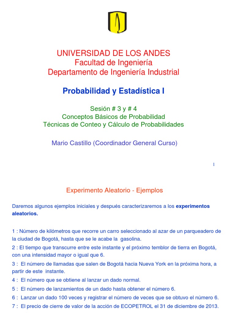 3.4 Conceptos Básicos de Probabilidad, Conteo y Cálculo de Probabilidades | Descargar gratis PDF ...