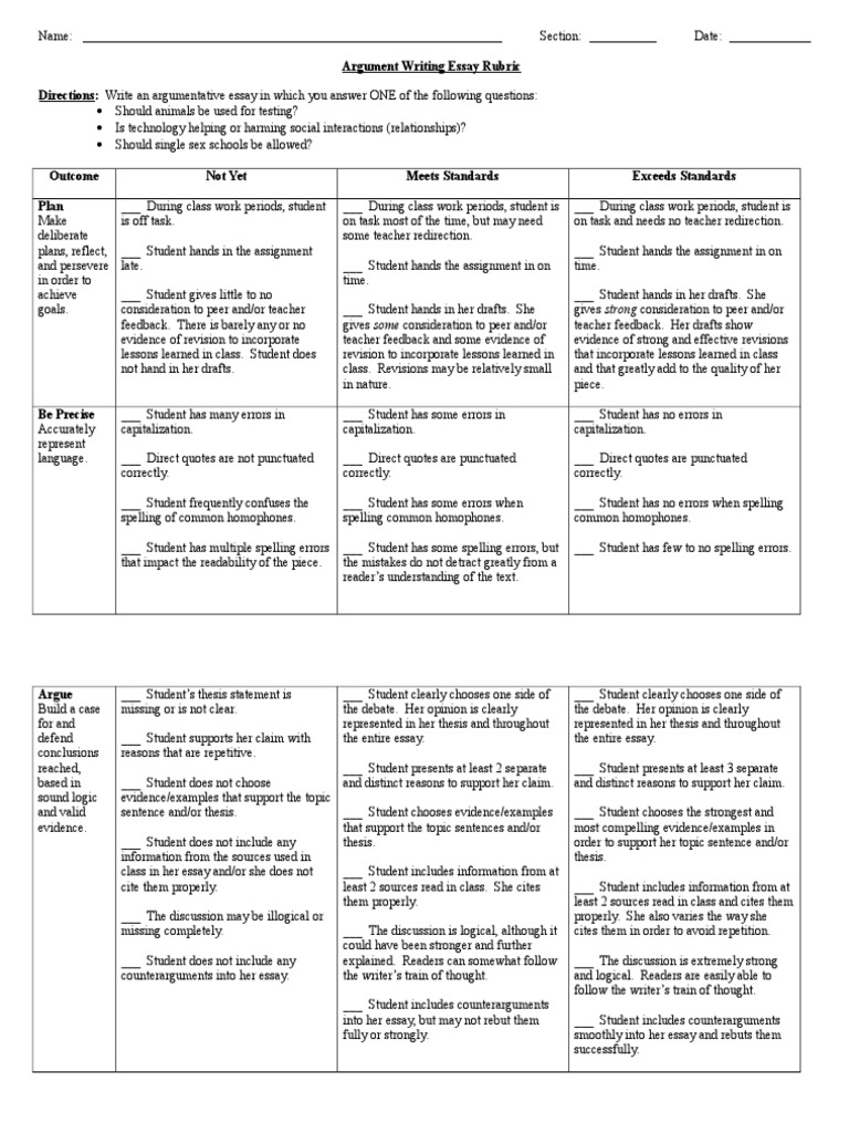 Argument Writing Rubric | PDF | Essays | Logic
