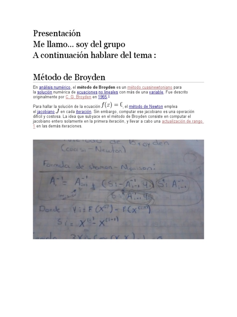 Método de Broyden: Solución de Ecuaciones No Lineales | PDF