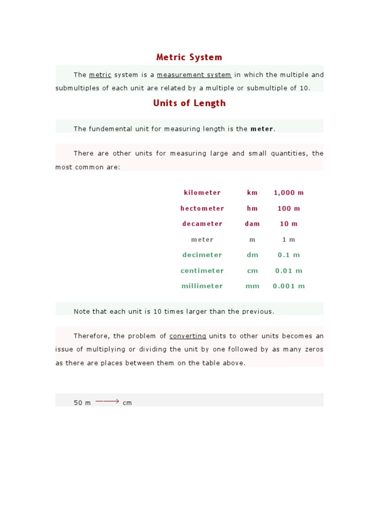 Metric System | PDF | Units Of Measurement | Nature