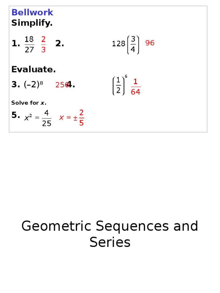 Algebra 2 Geometric Sequences and Series PowerPoint 2012 | PDF | Series ...