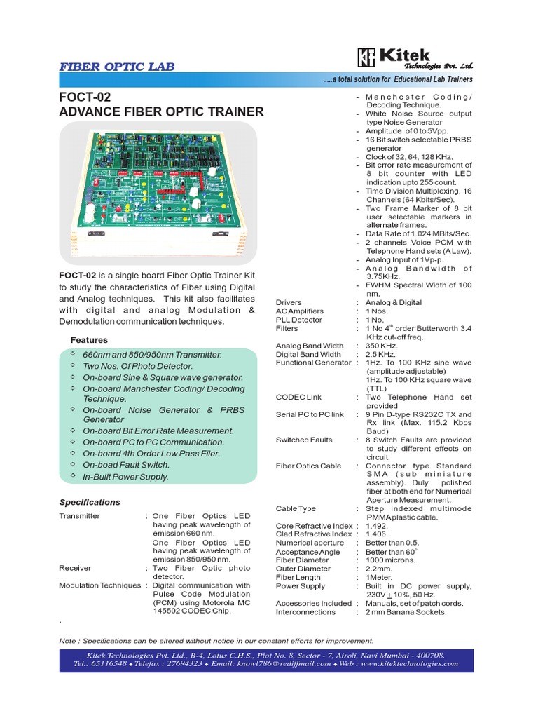 Foct 2 Advanced Fiber Optics Trainer | PDF | Optical Fiber | Modulation