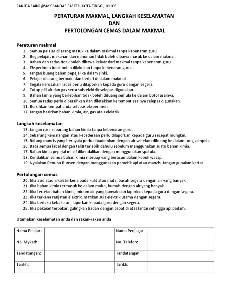 Peraturan Makmal Sains | PDF