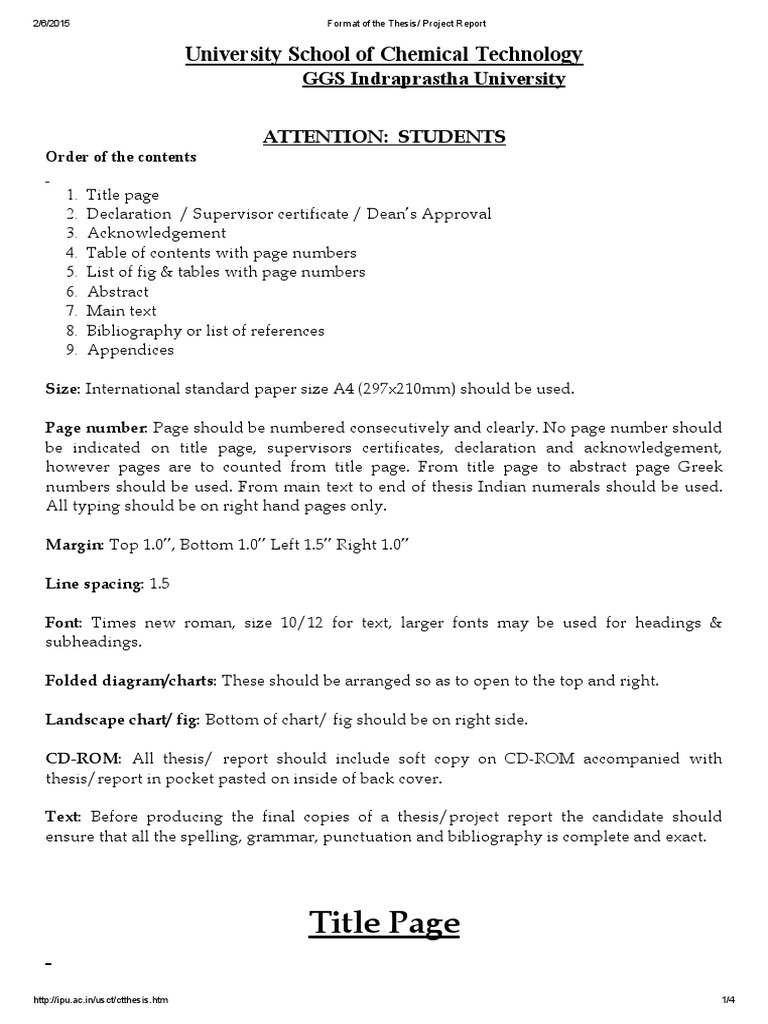 Format of The Thesis - Project Report | PDF | Thesis | Science