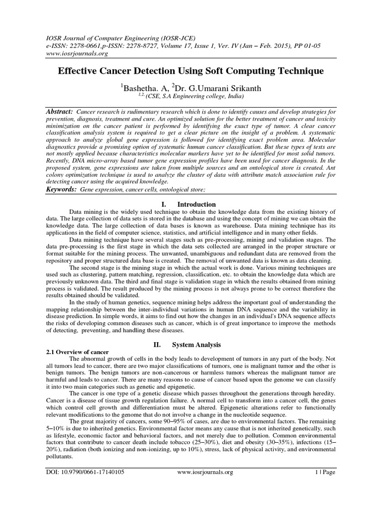 Effective Cancer Detection Using Soft Computing Technique | PDF | Cluster Analysis | Cancer