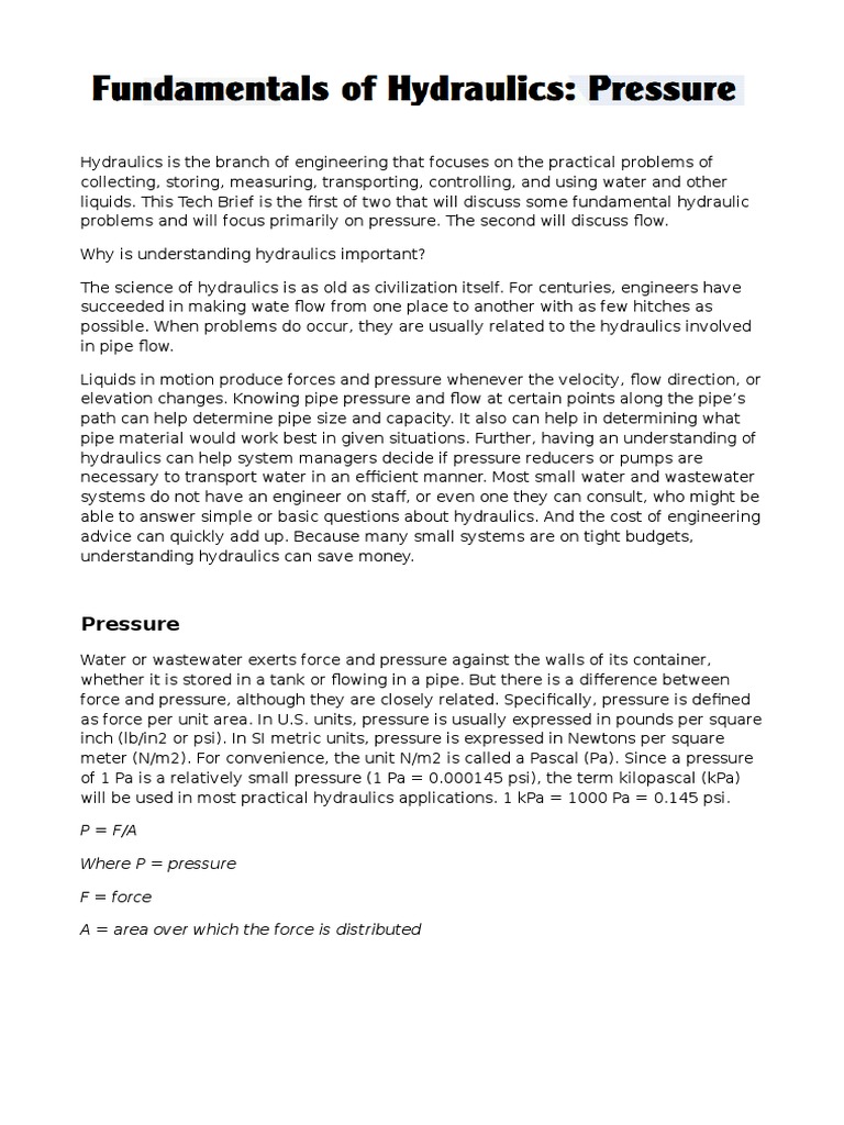 Pressure: P F/A Where P Pressure F Force A Area Over Which The Force Is ...