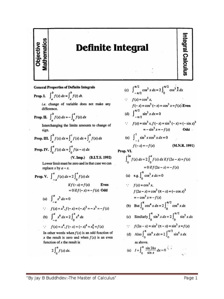 Rules For Definite Integral | PDF