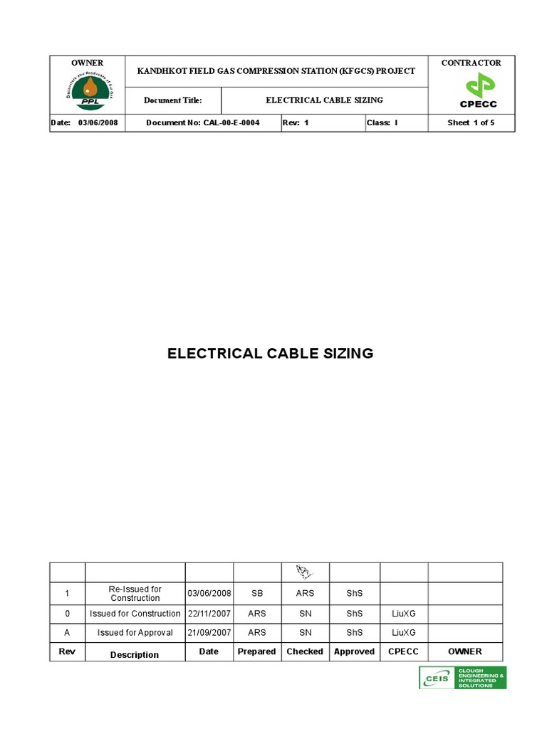 Rev 1 Electrical Cable Sizing | PDF | Electrical Wiring | Cable