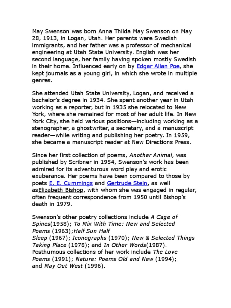 May Swenson | PDF | Poetry