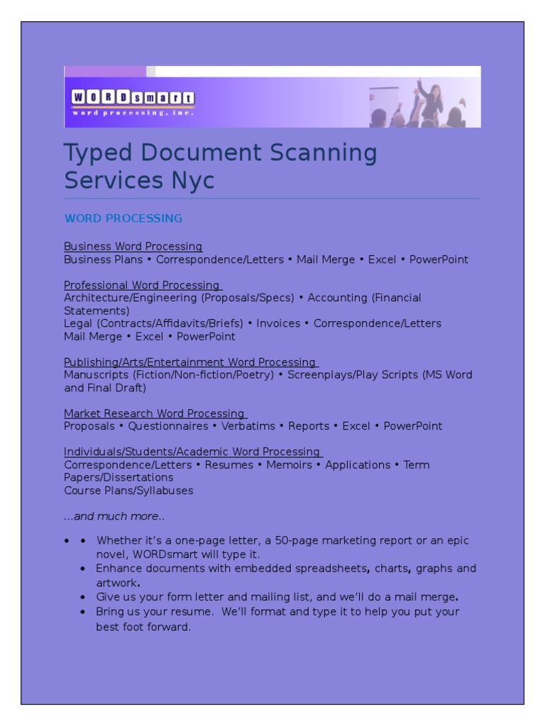 Typed Document Scanning Services NYC | PDF | Screenplay | Compact Disc