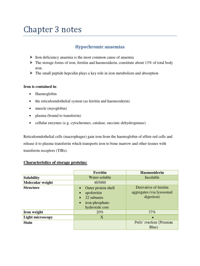 Chapter 3 Notes | PDF | Anemia | Hematology