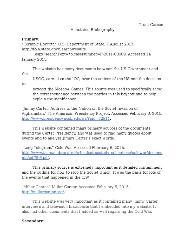 Annotated Bibliography | PDF | Jimmy Carter | Cold War