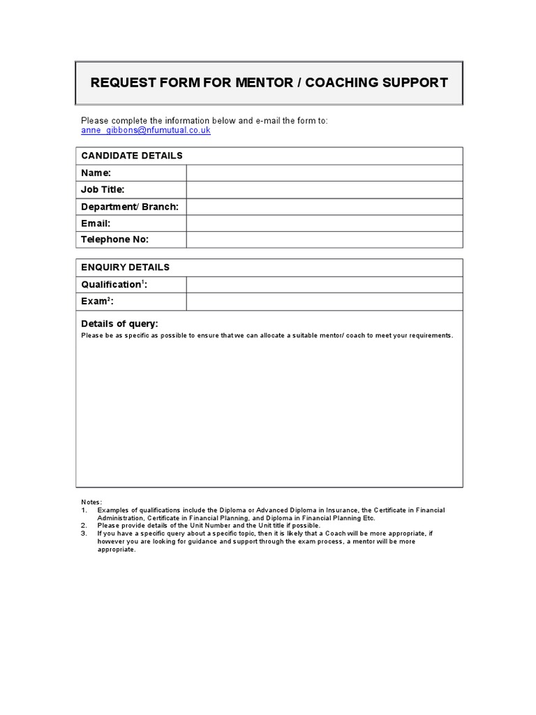 Mentor and Coaching Support Request Form | PDF | Career & Growth
