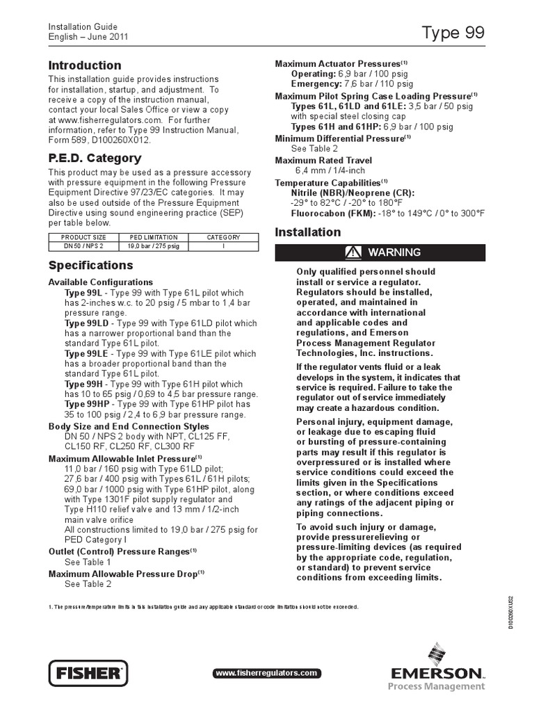 Fischer Type 99 | PDF | Valve | Hydraulic Engineering